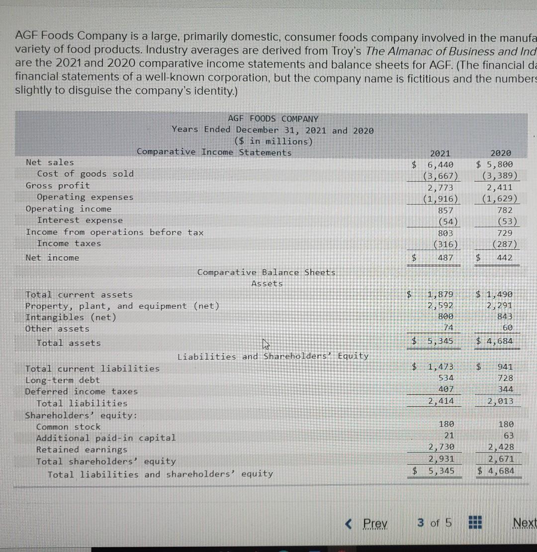 Solved AGF Foods Company is a large, primarily domestic, | Chegg.com