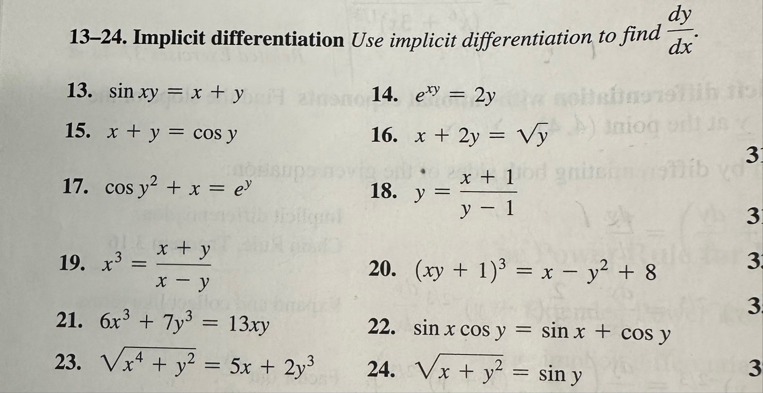 Solved 13-24. ﻿Implicit differentiation Use implicit | Chegg.com