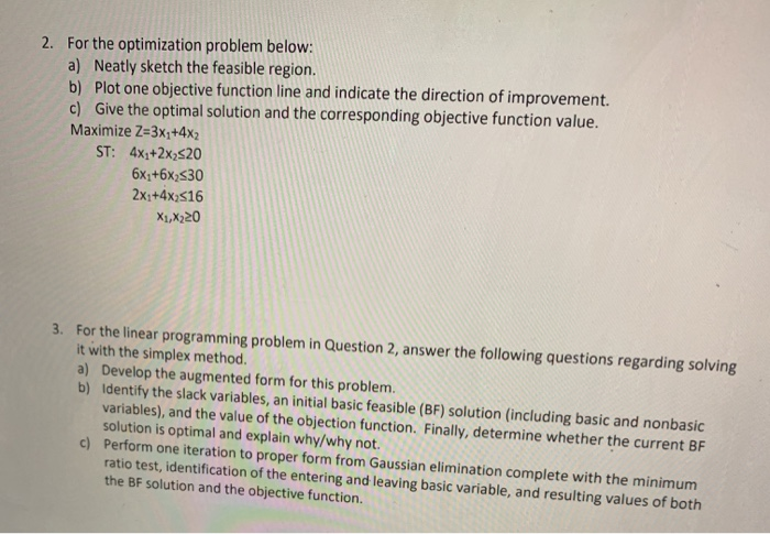 Solved 2. For the optimization problem below: a) Neatly | Chegg.com