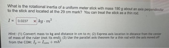 Solved What is the rotational inertia of a uniform meter | Chegg.com