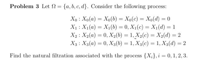 Solved Problem 3 Let Ω={a,b,c,d}. Consider the following | Chegg.com