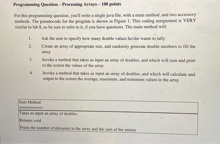Solved Programming Question Processing Arrays 100 Points