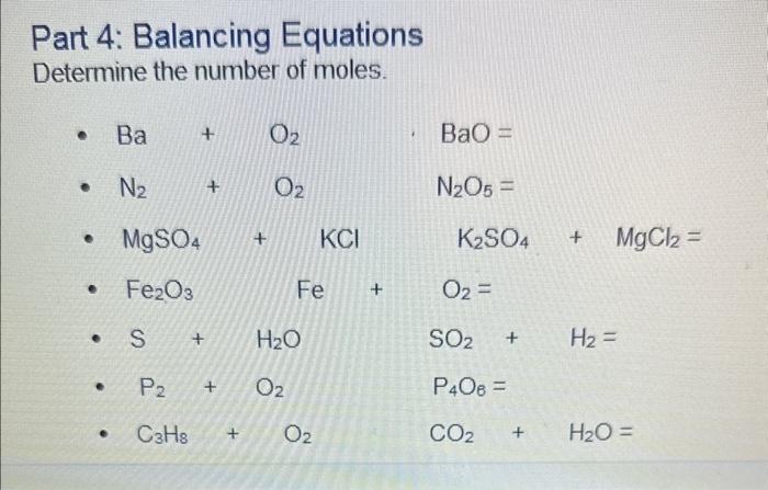 Solved Part 4: Balancing Equations Determine the number of | Chegg.com