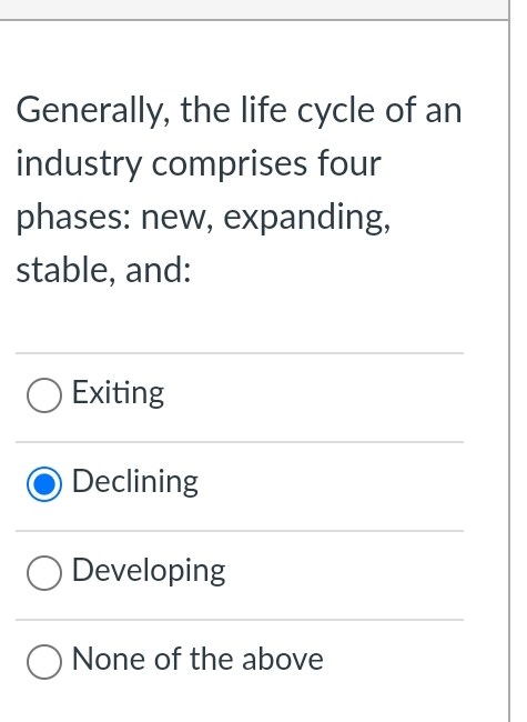 Solved Generally, the life cycle of an industry comprises | Chegg.com