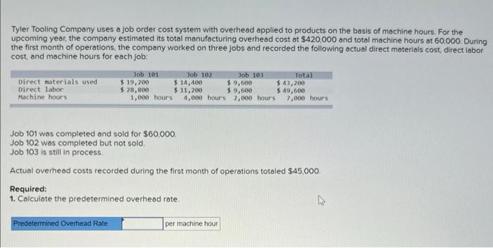 Solved Tyler Tooling Company uses a job order cost system | Chegg.com