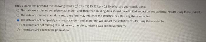 Solved Little's MCAR test provided the following results, x? | Chegg.com