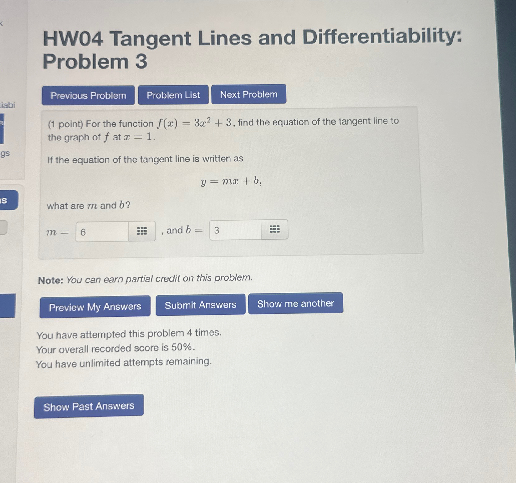 Solved HW04 ﻿Tangent Lines and Differentiability: Problem | Chegg.com