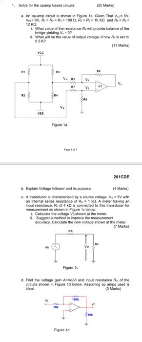 Solved 1. Solve for the opamp based circuits a. An op-amp | Chegg.com