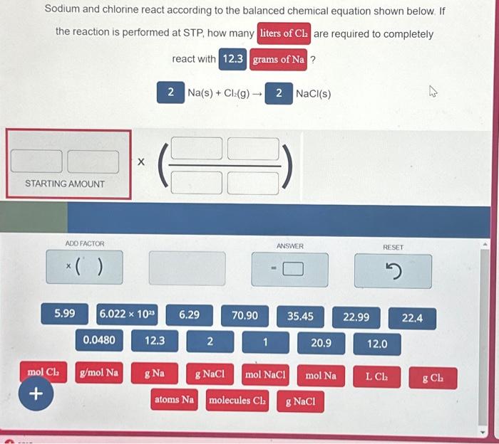 Solved Sodium and chlorine react according to the balanced | Chegg.com