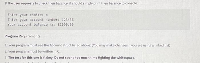 Solved Write a C program which simulates a bank account. The | Chegg.com