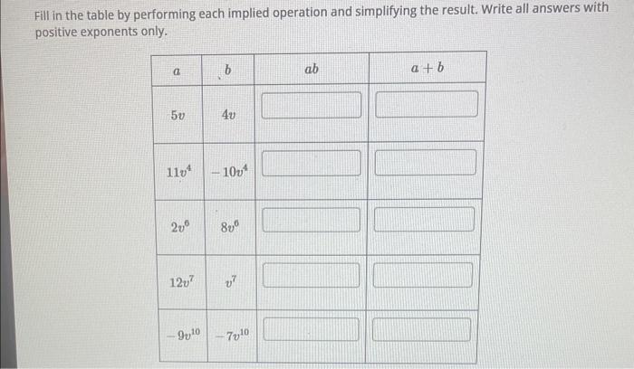 Solved Fill in the table by performing each implied | Chegg.com