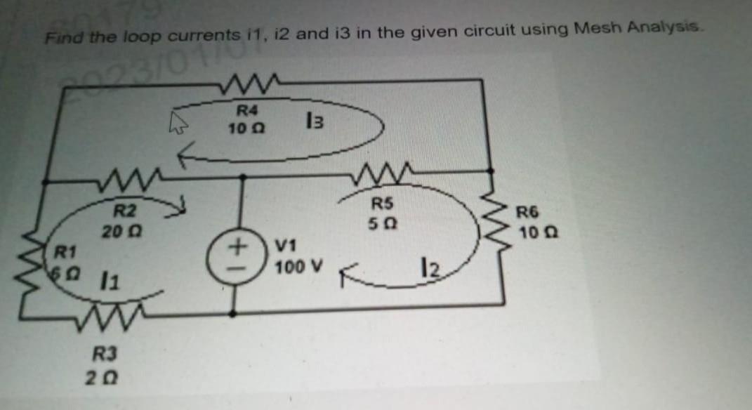 Solved Find the loop currents 11,i2 and i3 in the given | Chegg.com