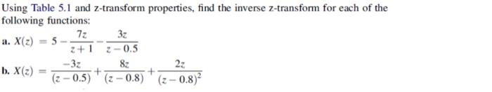Solved Using Table 5.1 and z-transform properties, find the | Chegg.com