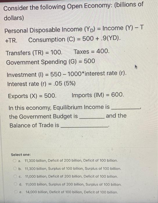 Solved dollars) Personal Disposable Income (YD)= Income | Chegg.com