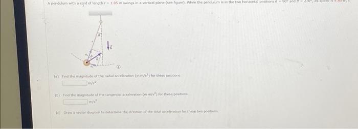 Solved A pendulum with a cord of length r = 1.05 m swings in | Chegg.com