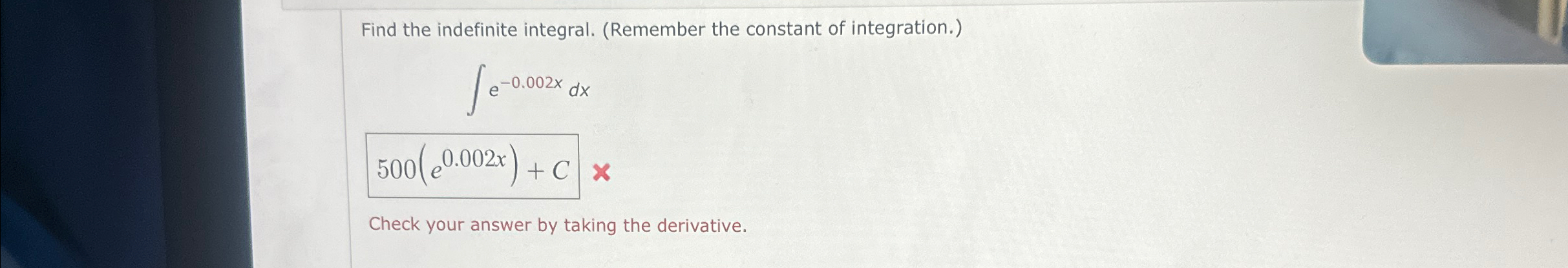 Solved Find the indefinite integral. (Remember the constant | Chegg.com
