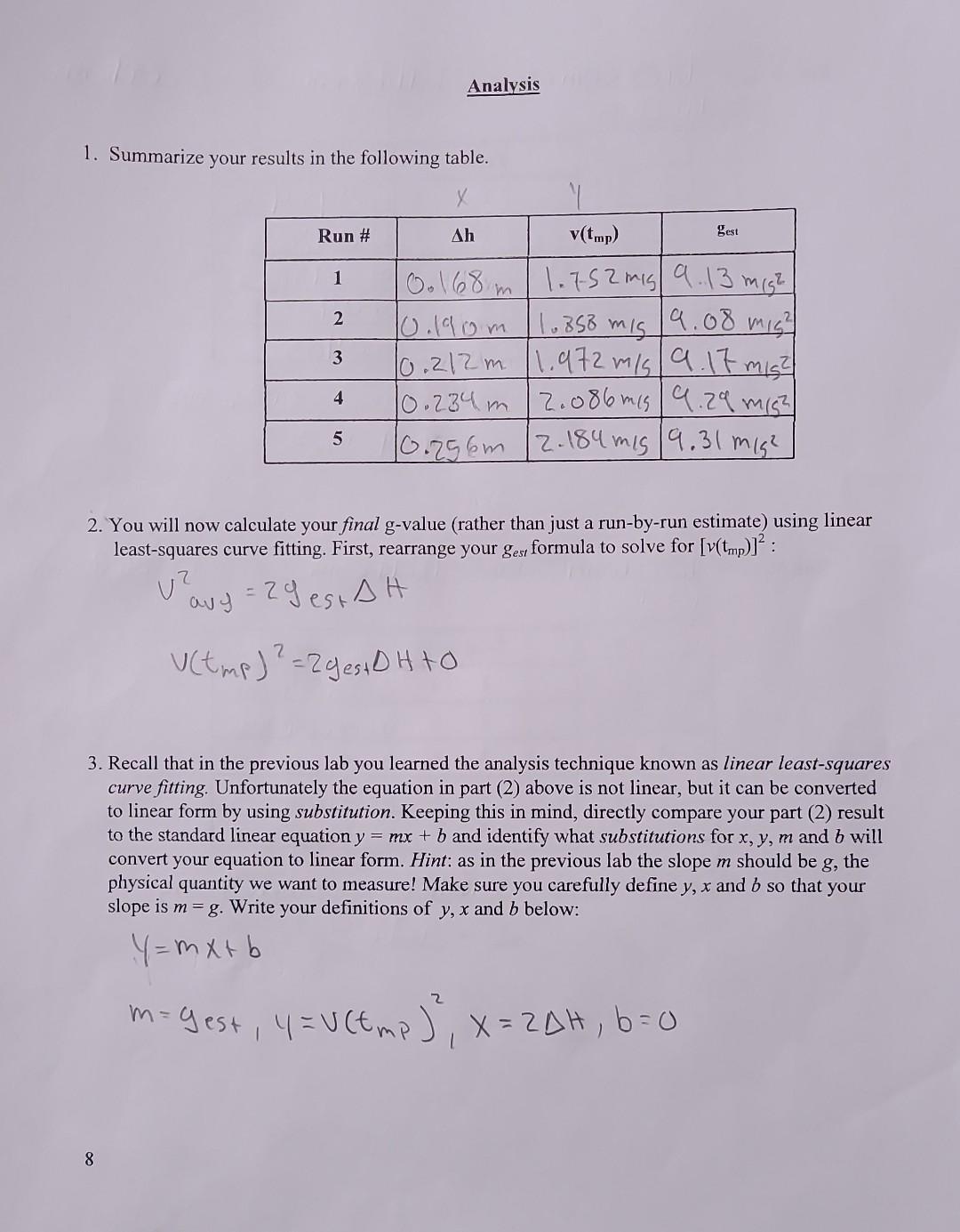 1. Summarize your results in the following table. 2. | Chegg.com