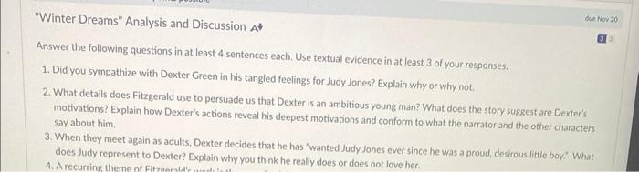 Solved "Winter Dreams" Analysis and Discussion At Answer the | Chegg.com