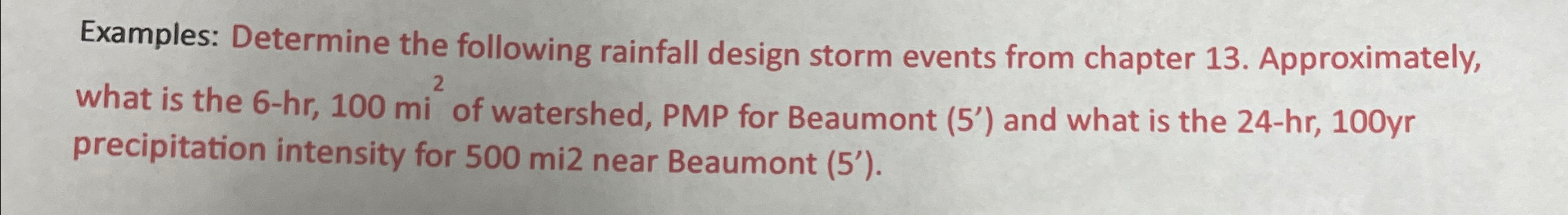 Examples: Determine the following rainfall design | Chegg.com