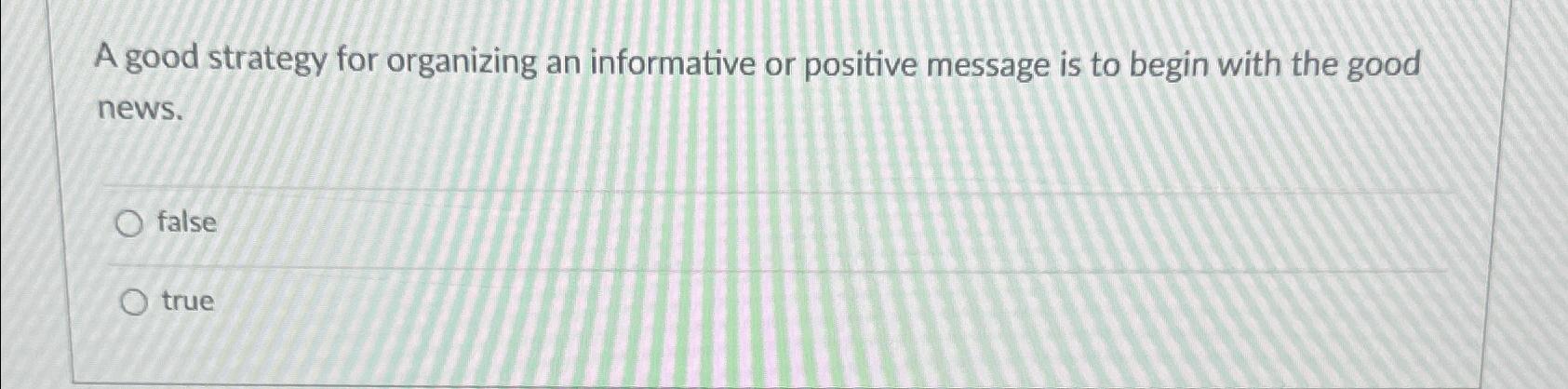 Solved A good strategy for organizing an informative or | Chegg.com