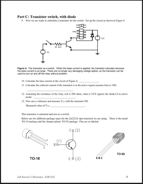 Solved Part C: Transistor switch, with diode 9. Now we are | Chegg.com
