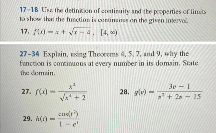 Solved 17-18 Use the definition of continuity and the | Chegg.com