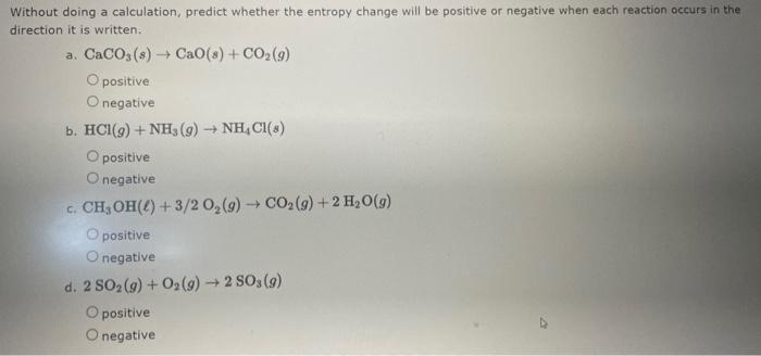 Solved Without doing a calculation, predict whether the | Chegg.com