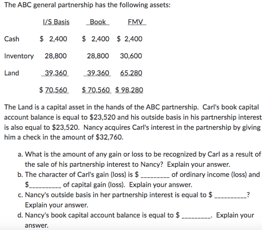 Solved The ABC general partnership has the following | Chegg.com