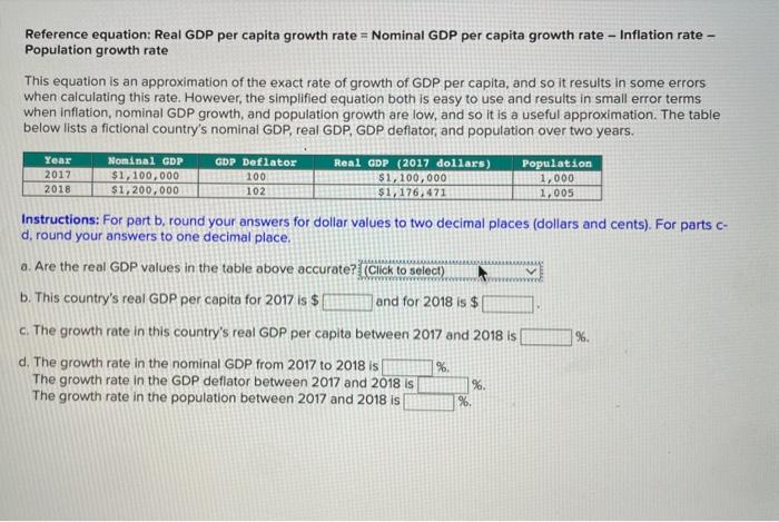 Solved Reference equation: Real GDP per capita growth rate = | Chegg.com