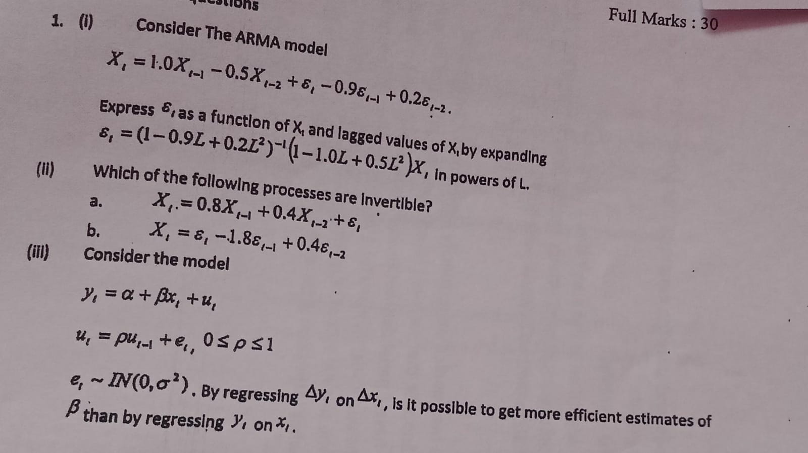 Solved (i) ﻿Consider The ARMA model:Express εt as a | Chegg.com