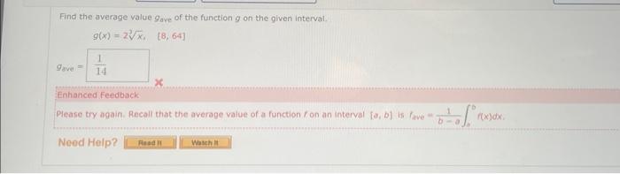 Solved Find the average value g ave of the function g on the | Chegg.com