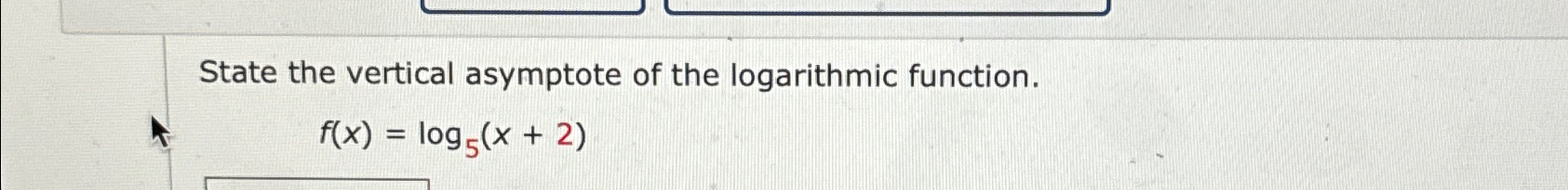 Solved State the vertical asymptote of the logarithmic | Chegg.com