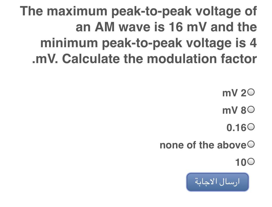 Solved The maximum peak-to-peak voltage of an AM wave is 16 | Chegg.com