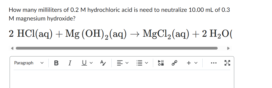 Solved How many milliliters of 0.2M ﻿hydrochloric acid is | Chegg.com