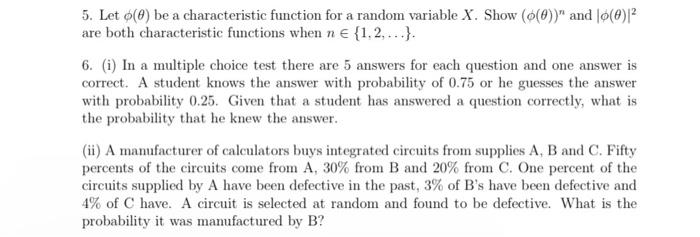 Solved 5. Let ϕ(θ) be a characteristic function for a random | Chegg.com