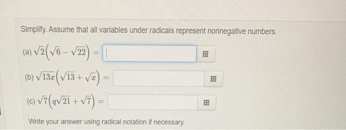 Solved Simplify. Assume that all variables under radicals | Chegg.com
