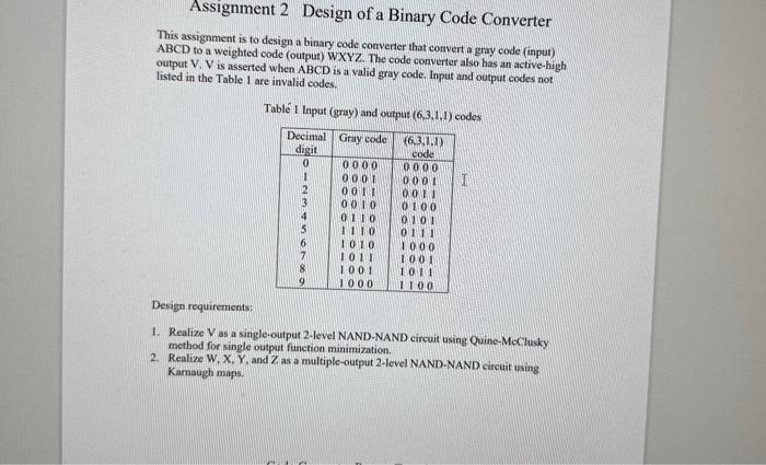 Solved Assignment 2 Design of a Binary Code Converter This | Chegg.com