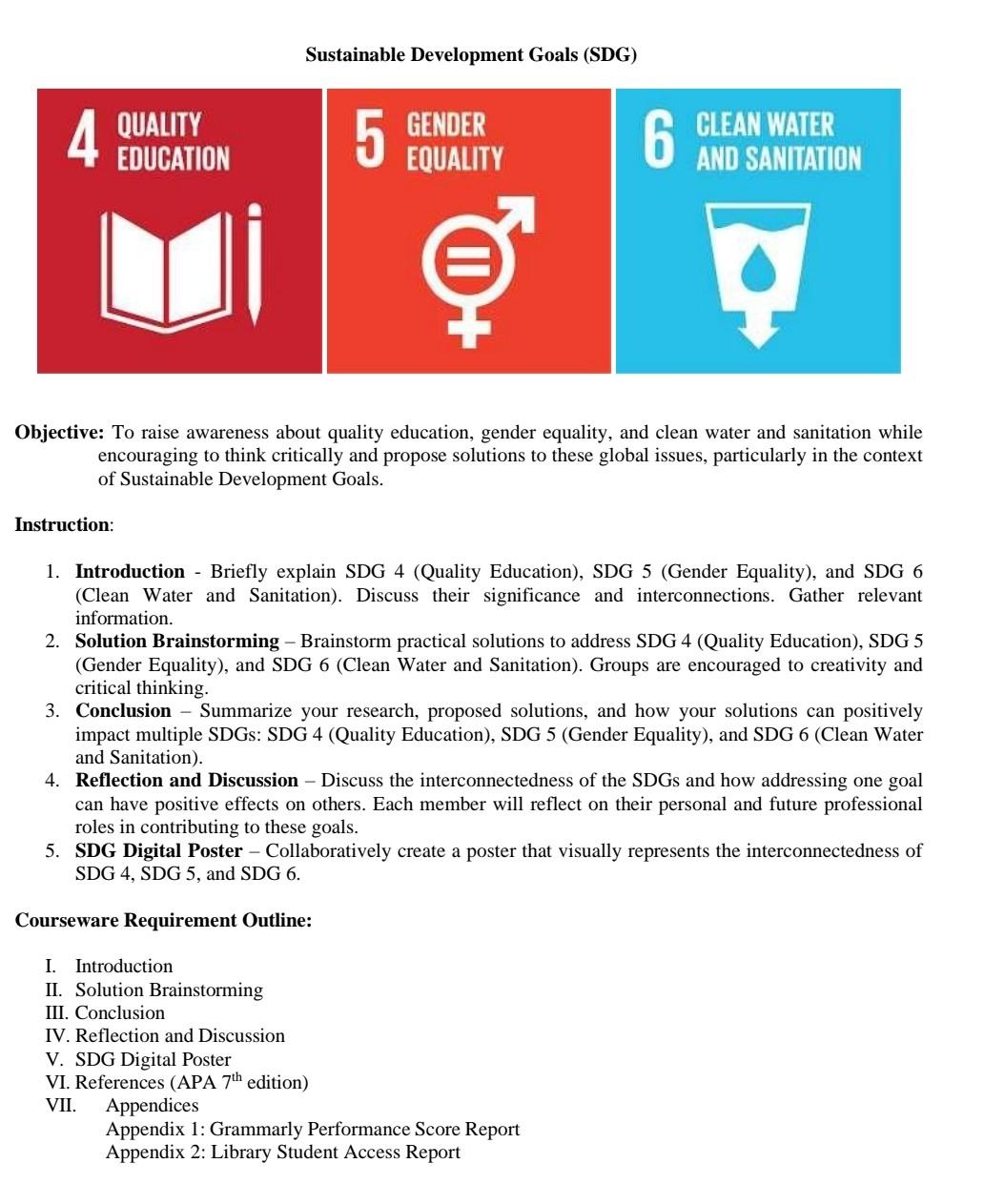 Solved Sustainable Development Goals (SDG) Objective: To | Chegg.com