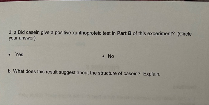 Solved 3. a Did casein give a positive xanthoproteic test in | Chegg.com