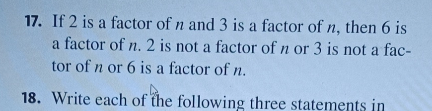 Solved If 2 ﻿is a factor of n ﻿and 3 ﻿is a factor of n, | Chegg.com