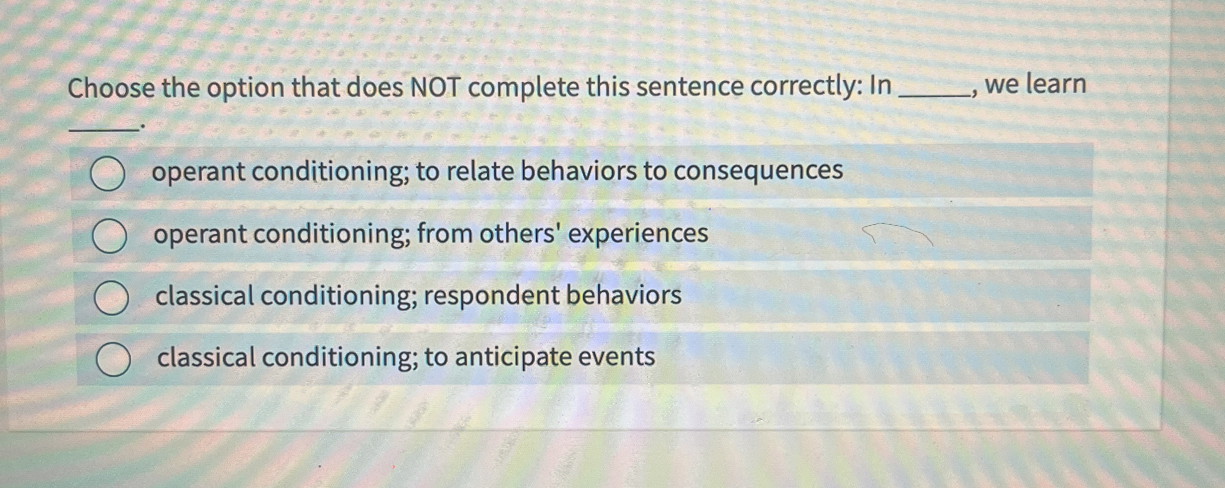 Solved Choose the option that does NOT complete this | Chegg.com