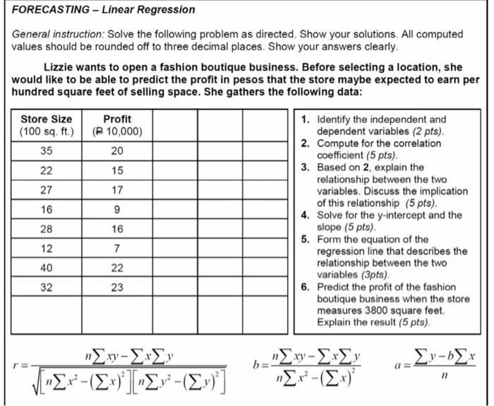 Solved FORECASTING - Linear Regression General instruction: | Chegg.com