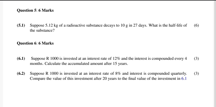 Solved Question 5: 6 ﻿Marks(5.1) ﻿Suppose 5.12kg ﻿of a | Chegg.com