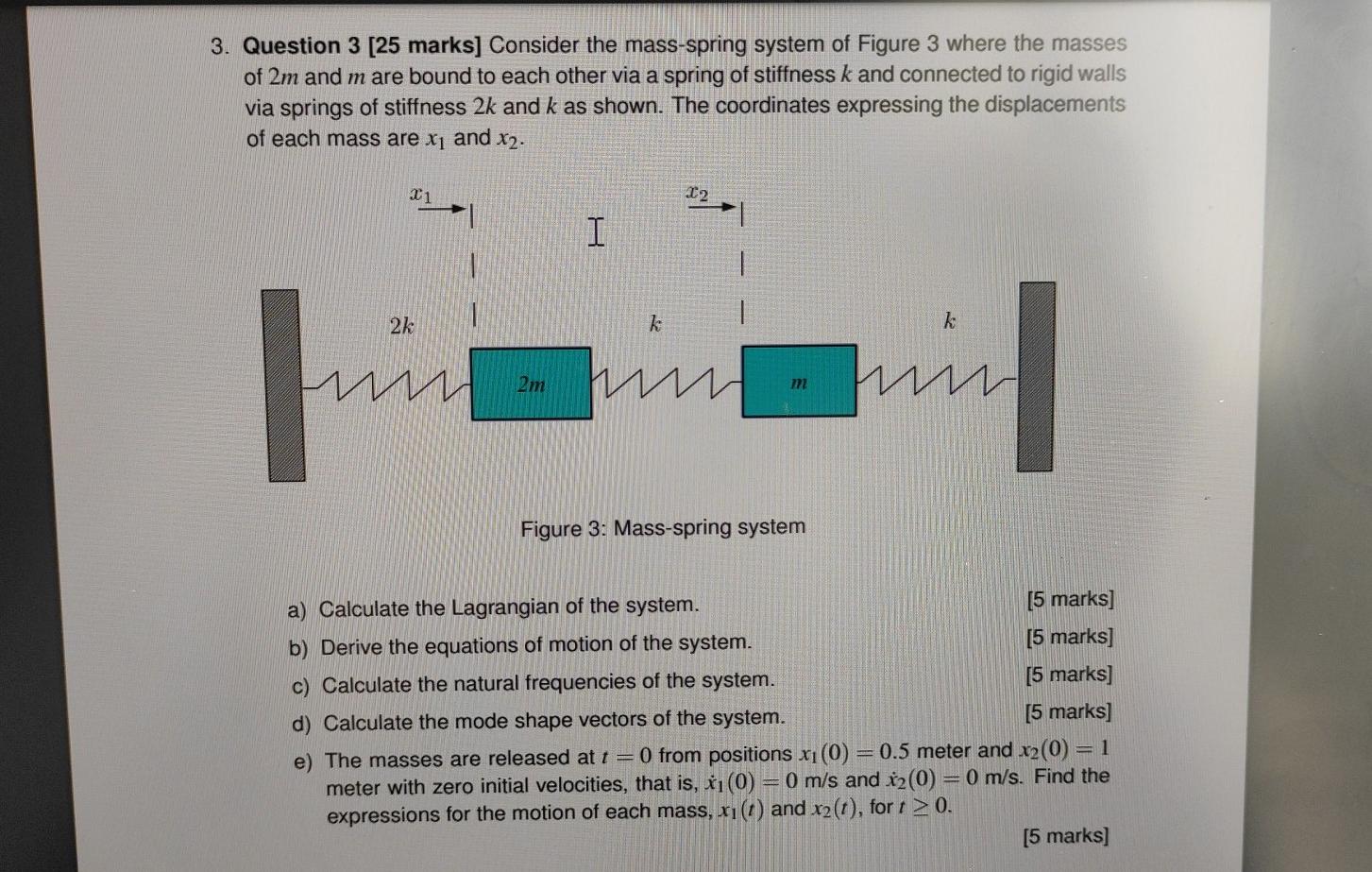 Solved 3. Question 3 [25 marks] Consider the mass-spring | Chegg.com