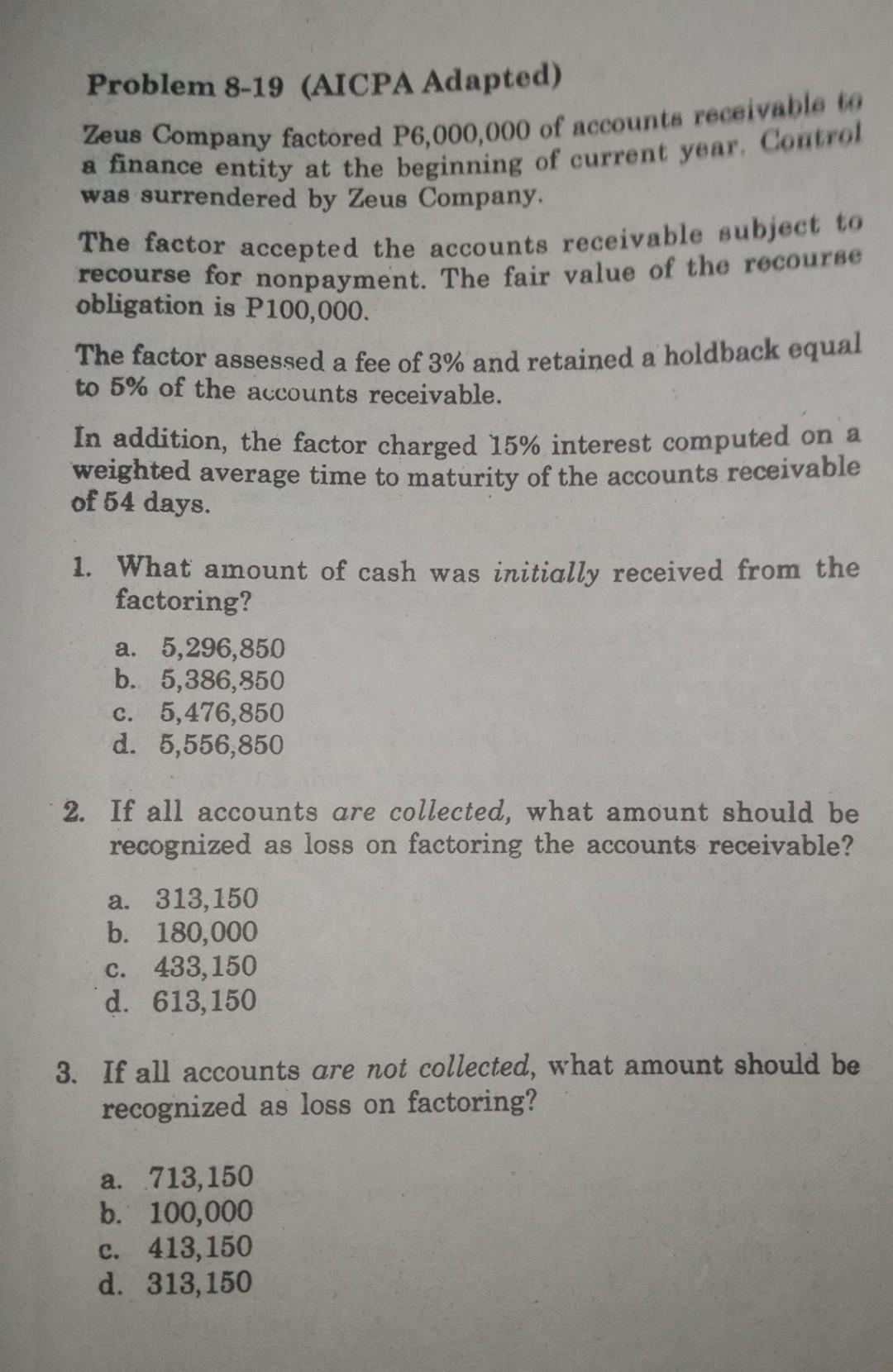 Solved Problem 8-19 (AICPA Adapted) Zeus Company factored | Chegg.com