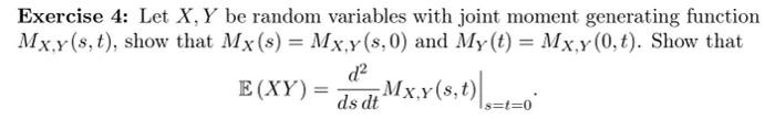 Solved Exercise 4: Let X,Y be random variables with joint | Chegg.com
