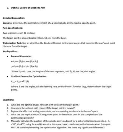 Solved Optimal Control of a Robotic ArmDetailed | Chegg.com