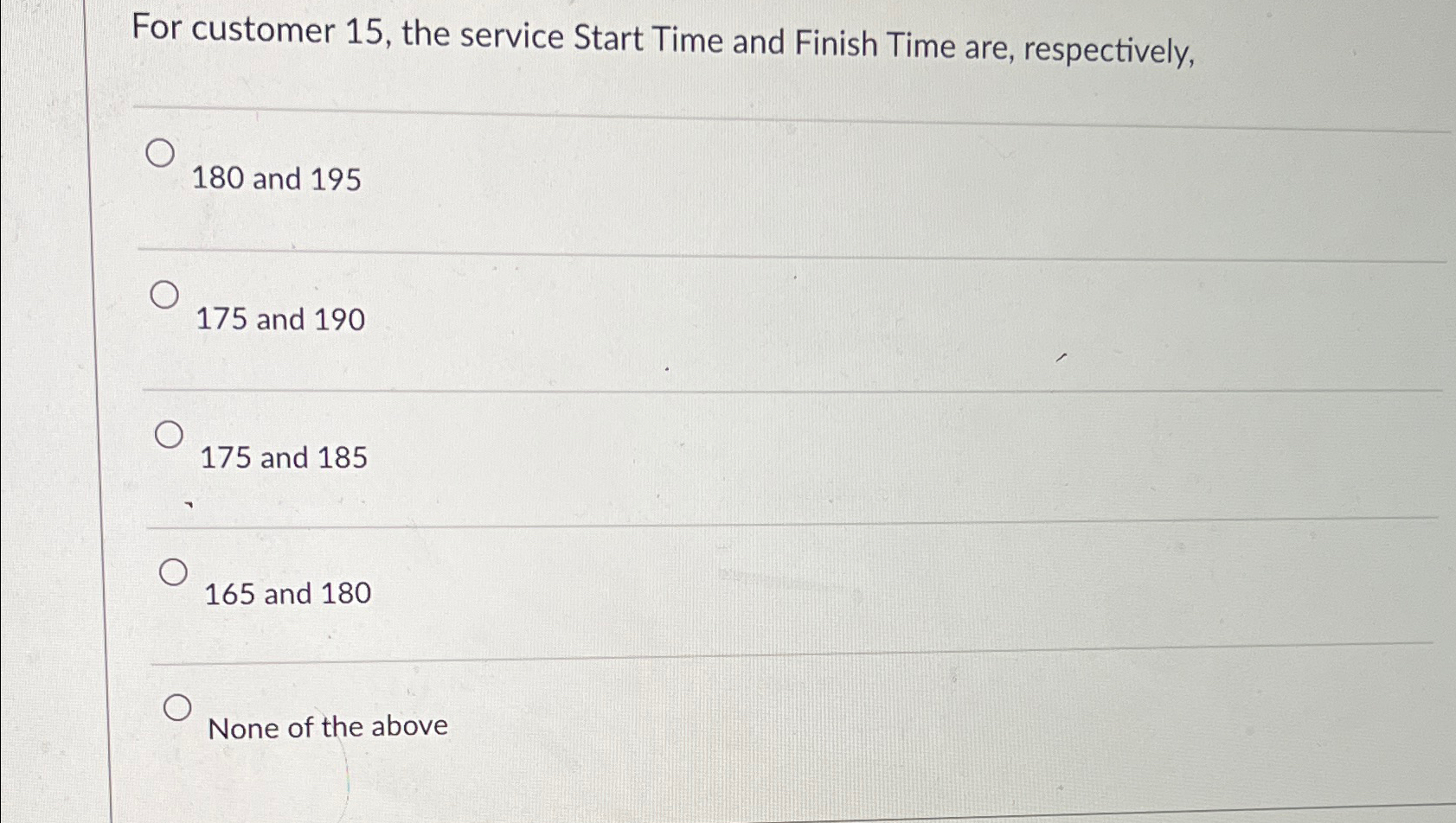 Solved For customer 15, ﻿the service Start Time and Finish | Chegg.com