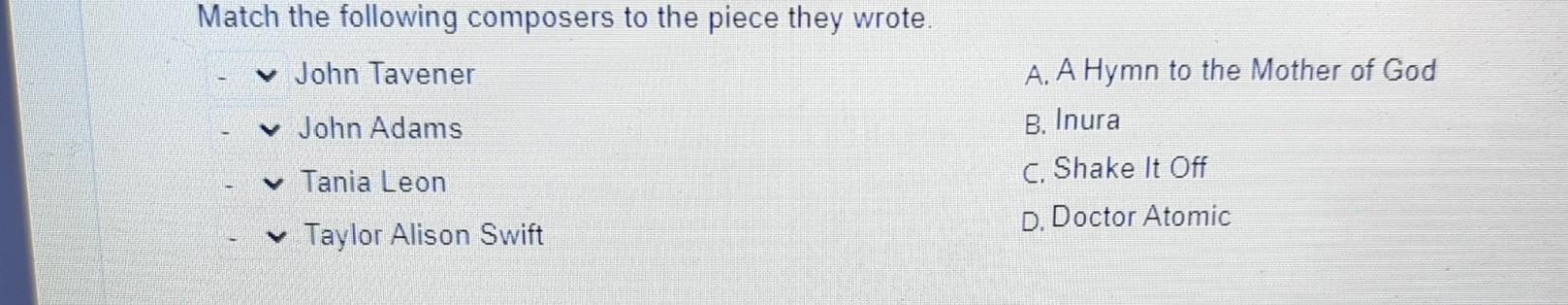 Solved Match the following composers to the piece they | Chegg.com