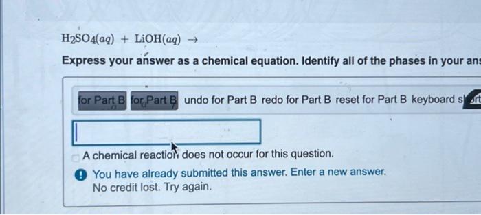 Solved H2SO4(aq) + LiOH(aq) → Express your answer as a | Chegg.com